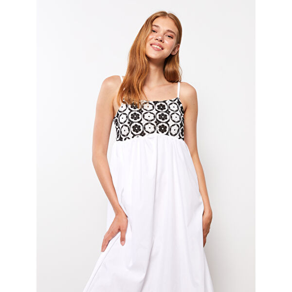 Kare Yaka Dantelli Askılı Poplin Kadın Elbise Kare Yaka Dantelli Askılı Poplin Kadın Elbise