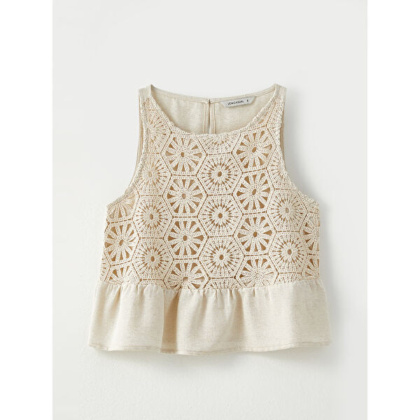 LCW CASUAL Kayık Yaka Nakışlı Kolsuz Kadın Bluz LCW CASUAL Kayık Yaka Nakışlı Kolsuz Kadın Bluz