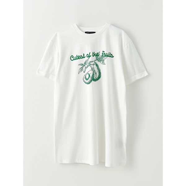 MODEST Bisiklet Yaka Baskılı Kısa Kollu Oversize Kadın Tunik