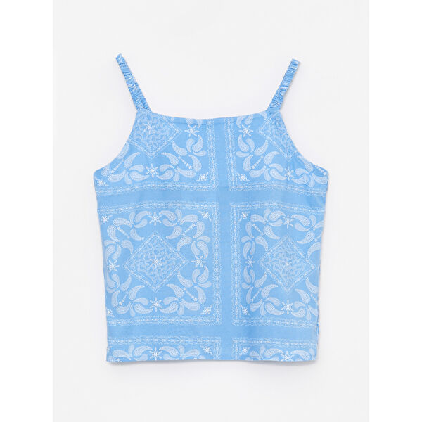 Kare Yaka Desenli Askılı Viskon Kız Çocuk Bluz Kare Yaka Desenli Askılı Viskon Kız Çocuk Bluz