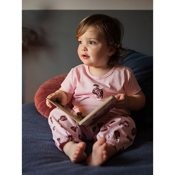 Antebies Bisiklet Yaka Baskılı Organik Pamuklu Kız Bebek 2'li Takım