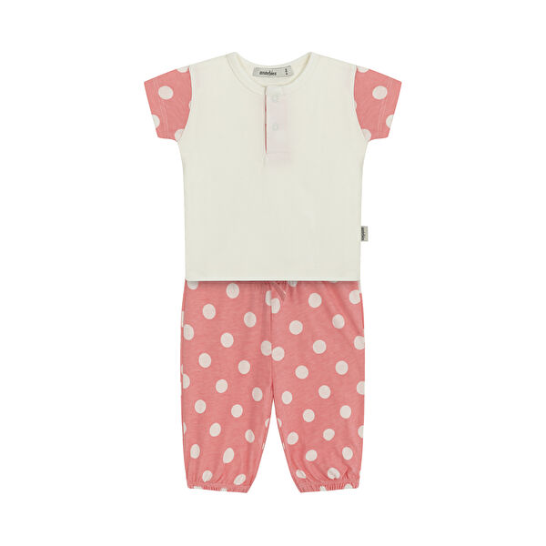 Antebies Bisiklet Yaka Baskılı Organik Pamuklu Kız Bebek 2'li Takım