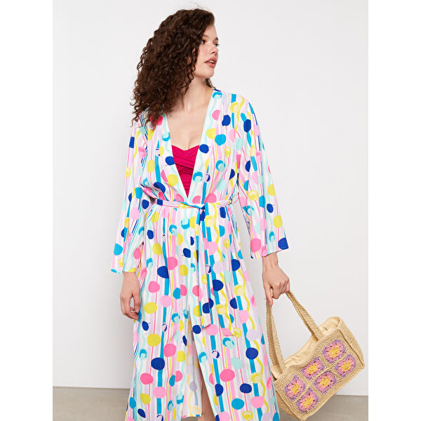 V Yaka Desenli Uzun Kollu Poplin Kadın Kimono V Yaka Desenli Uzun Kollu Poplin Kadın Kimono