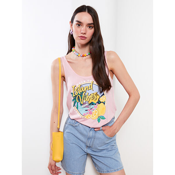 LCW CASUAL U Yaka Baskılı Viskon Kadın Atlet