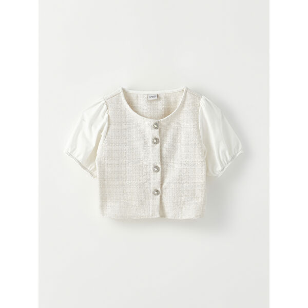 Bisiklet Yaka Basic Kısa Kollu Gabardin Kız Çocuk Bluz