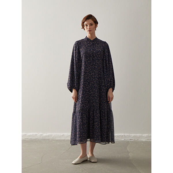 QOOQ STORE Hakim Yaka Desenli Uzun Kollu Şifon Kadın Elbise QOOQ STORE Hakim Yaka Desenli Uzun Kollu Şifon Kadın Elbise