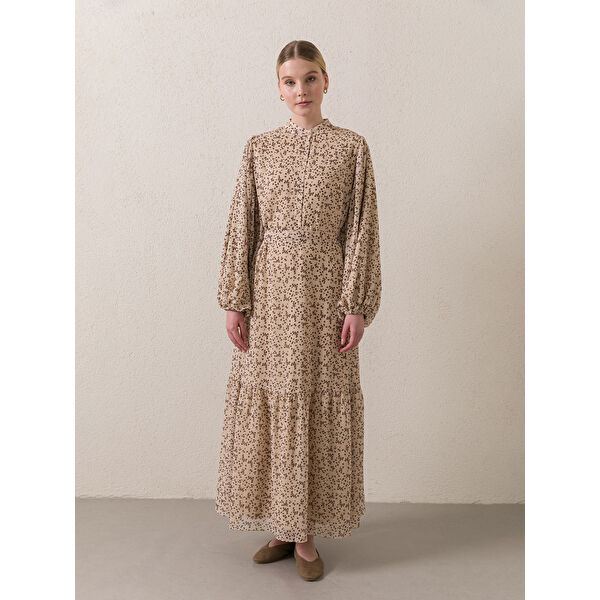 QOOQ STORE Hakim Yaka Desenli Uzun Kollu Şifon Kadın Elbise QOOQ STORE Hakim Yaka Desenli Uzun Kollu Şifon Kadın Elbise