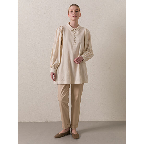 QOOQ STORE Önden Düğme Kapamalı Düz Uzun Kollu Pamuklu Kadın Gömlek QOOQ STORE Önden Düğme Kapamalı Düz Uzun Kollu Pamuklu Kadın Gömlek