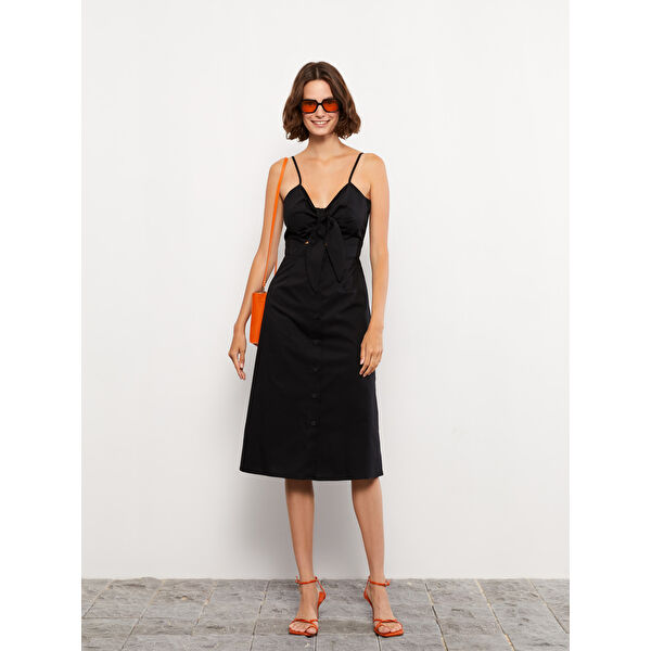 Kalp Yaka Düz Askılı Poplin Kadın Elbise