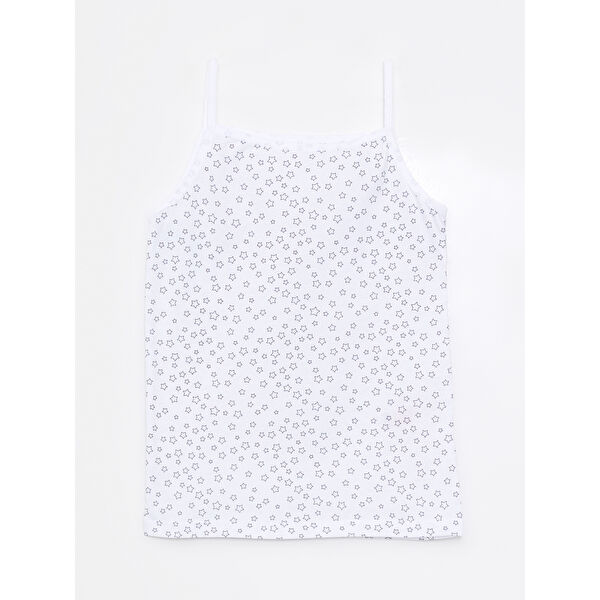 Kare Yaka Baskılı Askılı Pamuklu Kız Çocuk Atlet