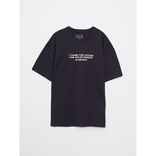 XSIDE Oversize Bisiklet Yaka Kısa Kollu Baskılı Penye Erkek Tişört