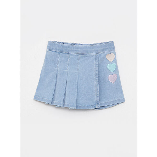 Beli Lastikli Baskılı Kız Bebek Jean Şort Etek Beli Lastikli Baskılı Kız Bebek Jean Şort Etek