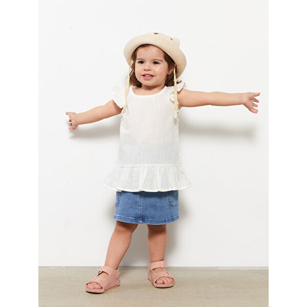 Beli Lastikli Nakışlı Kız Bebek Jean Etek Beli Lastikli Nakışlı Kız Bebek Jean Etek