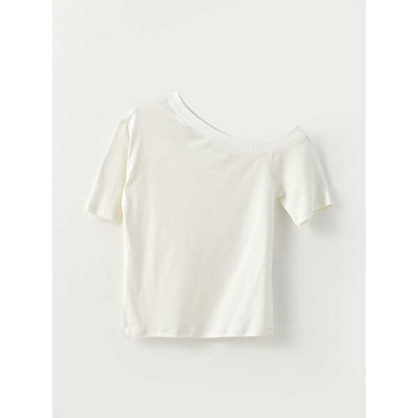 Tek Omuz Düz Kısa Kollu Pamuklu Kadın Tişört