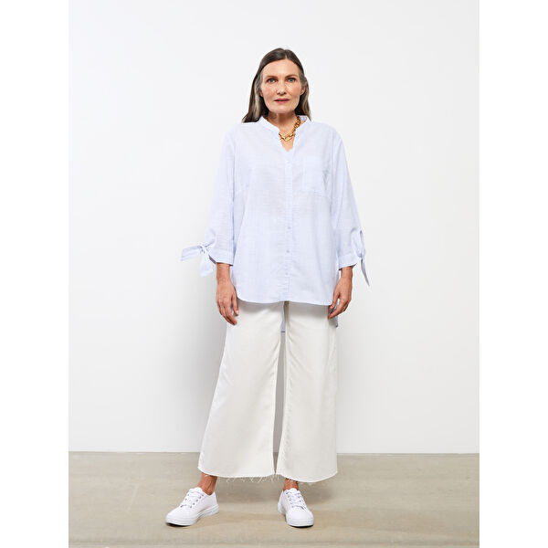 Kaçık Yaka Çizgili Pamuklu Kadın Gömlek Kaçık Yaka Çizgili Pamuklu Kadın Gömlek