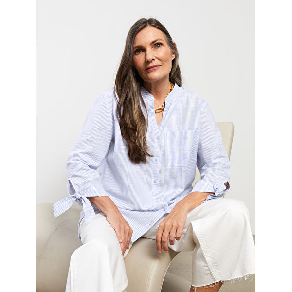 LCW GRACE Kaçık Yaka Çizgili Pamuklu Kadın Gömlek