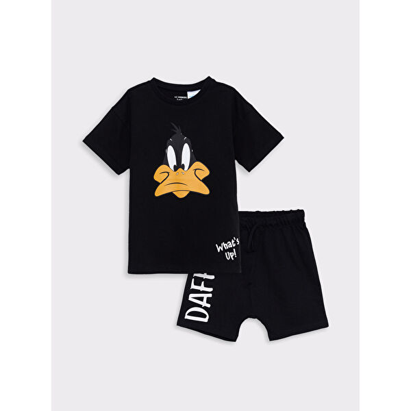 Bisiklet Yaka Kısa Kollu Daffy Duck Baskılı Erkek Bebek Tişört ve Şort 2'li Bisiklet Yaka Kısa Kollu Daffy Duck Baskılı Erkek Bebek Tişört ve Şort 2'li