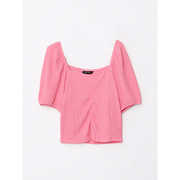 LCW VISION Kalp Yaka Düz Kısa Kollu Bürümcük Kadın Bluz