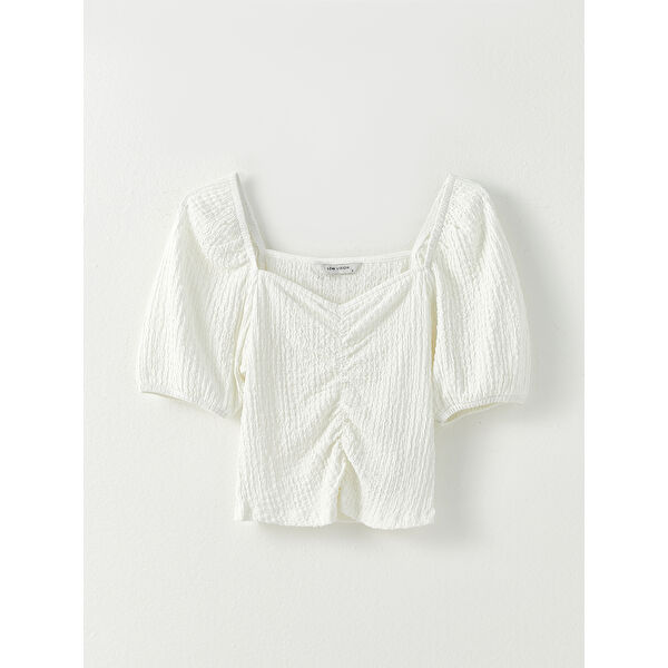 LCW VISION Kalp Yaka Düz Kısa Kollu Bürümcük Kadın Bluz