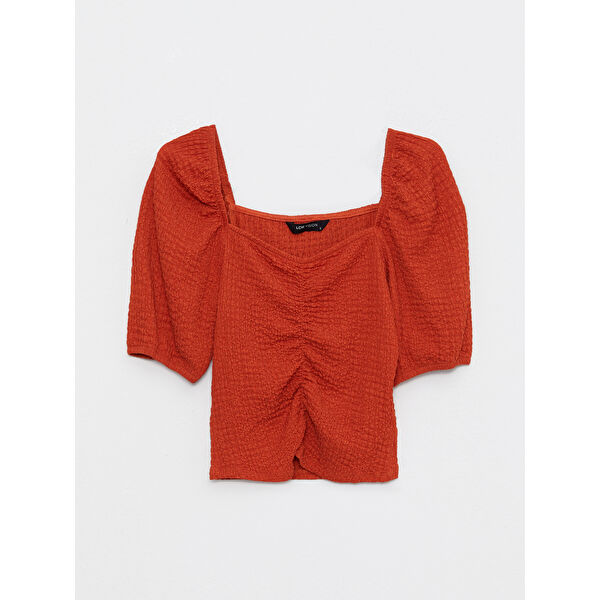 LCW VISION Kalp Yaka Düz Kısa Kollu Bürümcük Kadın Bluz