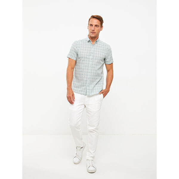 Slim Fit Kısa Kollu Ekose Poplin Erkek Gömlek Slim Fit Kısa Kollu Ekose Poplin Erkek Gömlek