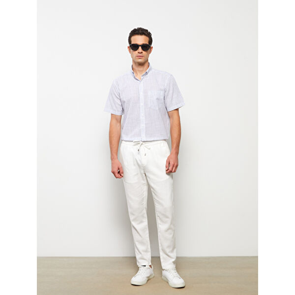 Regular Fit Kısa Kollu Çizgili Poplin Erkek Gömlek