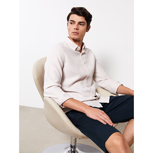 LCW CLASSIC Slim Fit Uzun Kollu Armürlü Erkek Gömlek