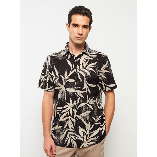 Regular Fit Kısa Kollu Desenli Poplin Erkek Gömlek