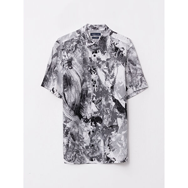 Regular Fit Kısa Kollu Desenli Poplin Erkek Gömlek Regular Fit Kısa Kollu Desenli Poplin Erkek Gömlek