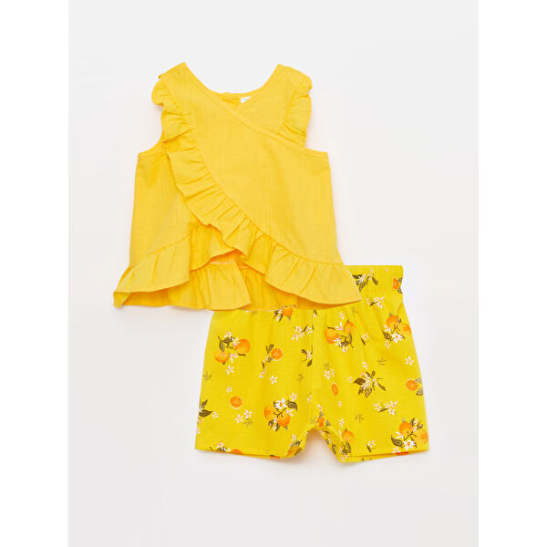 Bisiklet Yaka Pamuklu Kız Bebek Bluz ve Şort 2'li Takım Bisiklet Yaka Pamuklu Kız Bebek Bluz ve Şort 2'li Takım