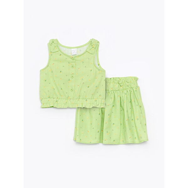 Bisiklet Yaka Baskılı Kız Bebek Bluz ve Etek 2'li Takım Bisiklet Yaka Baskılı Kız Bebek Bluz ve Etek 2'li Takım