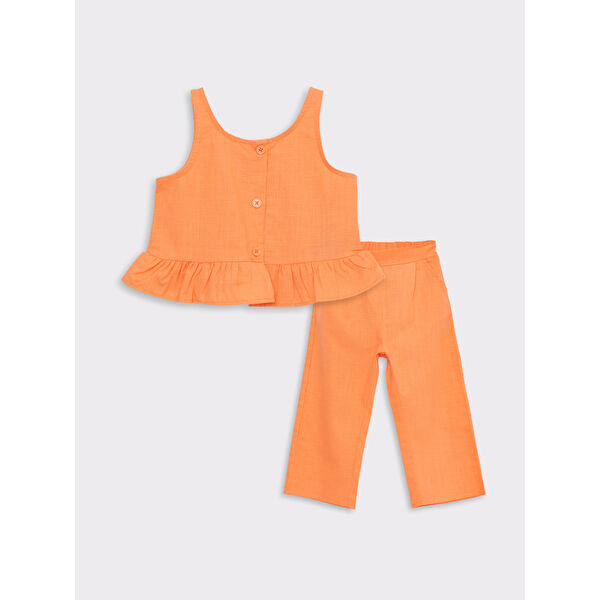 Bisiklet Yaka Askılı Basic Kız Bebek Bluz ve Pantolon 2'li Takım