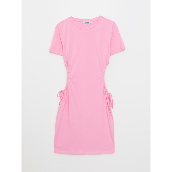 XSIDE Bisiklet Yaka Düz Pencere Detaylı Kısa Kollu Pamuklu Kadın Elbise