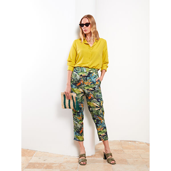 Beli Lastikli Rahat Kalıp Desenli Viskon Kadın Pantolon