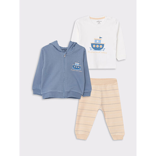 Aziz Bebe Bisiklet Yaka Erkek Bebek 3'lü Takım Aziz Bebe Bisiklet Yaka Erkek Bebek 3'lü Takım