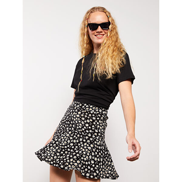 Beli Lastikli Çiçekli Viskon Kadın Etek