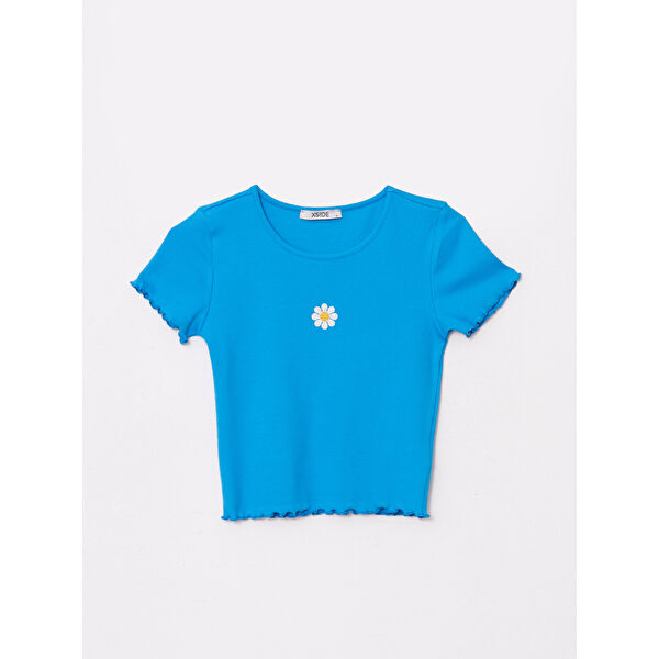 XSIDE Bisiklet Yaka Nakışlı Kısa Kollu Kadın Tişört