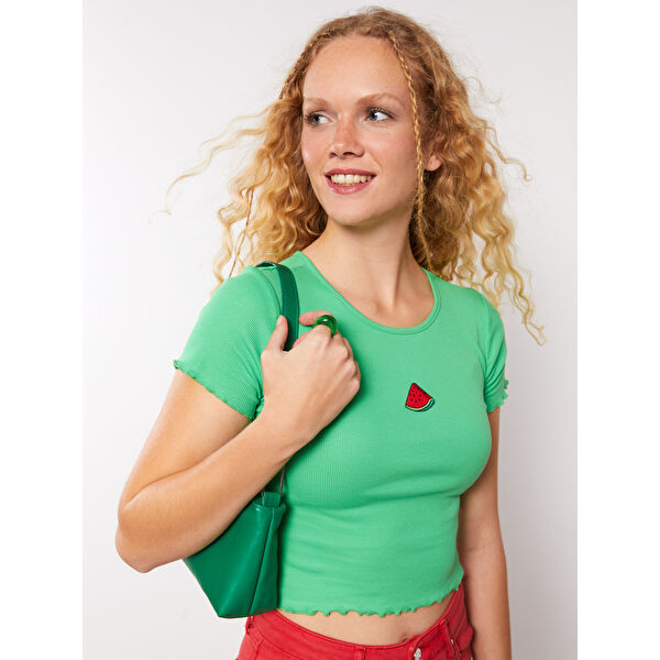 XSIDE Bisiklet Yaka Nakışlı Kısa Kollu Kadın Tişört