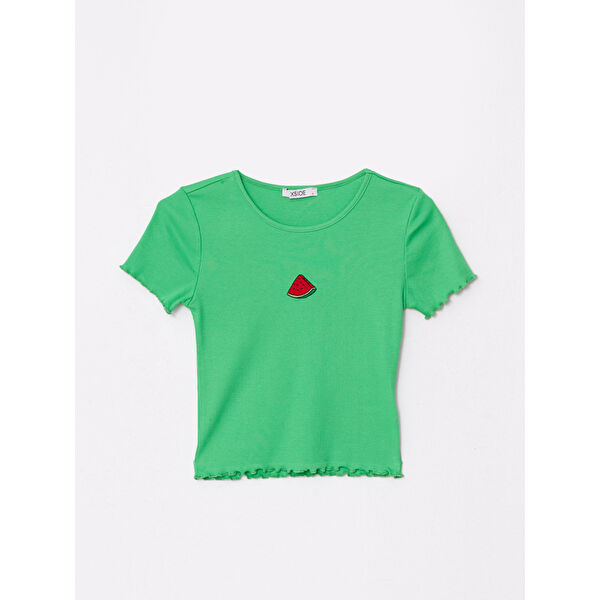 XSIDE Bisiklet Yaka Nakışlı Kısa Kollu Kadın Tişört