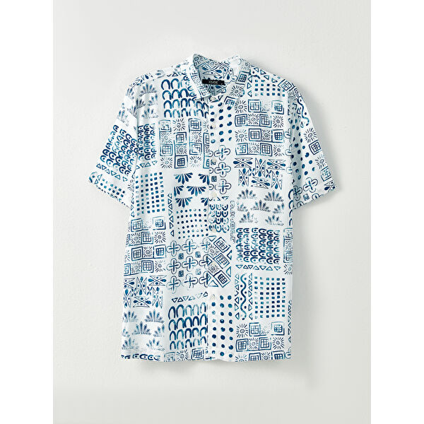 XSIDE Regular Fit Kısa Kollu Desenli Viskon Erkek Gömlek