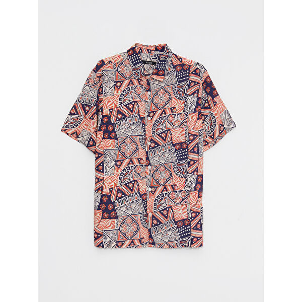 XSIDE Regular Fit Kısa Kollu Desenli Viskon Erkek Gömlek