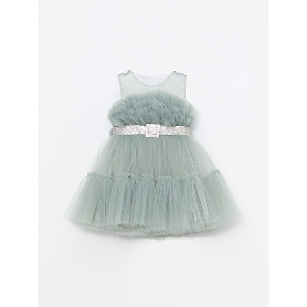 Bisiklet Yaka Tül Detaylı Kız Bebek Abiye