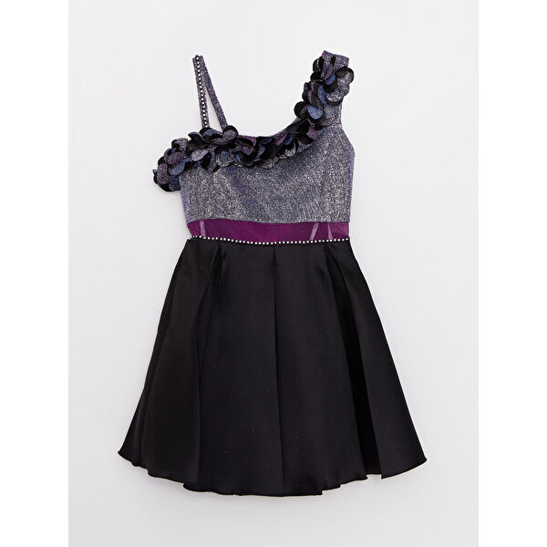 Daisy Girl Aplikeli Taş Detaylı Simli Kız Çocuk Elbise