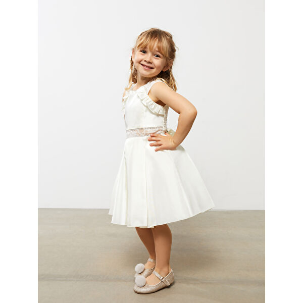 Daisy Girl Bisiklet Yaka Dantel Detaylı Kız Çocuk Elbise Daisy Girl Bisiklet Yaka Dantel Detaylı Kız Çocuk Elbise