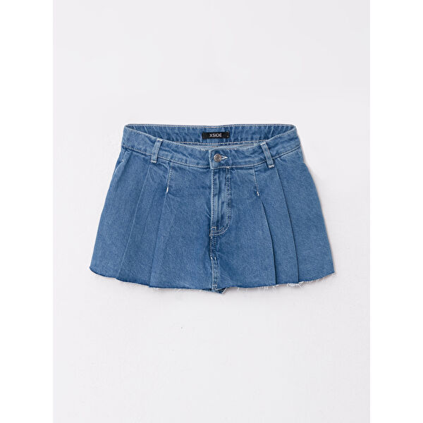 Standart Fit Düz Kadın Jean Şort Etek