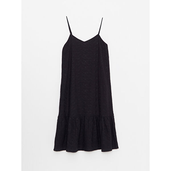 LCW CASUAL V Yaka Kendinden Desenli Askılı Kadın Elbise