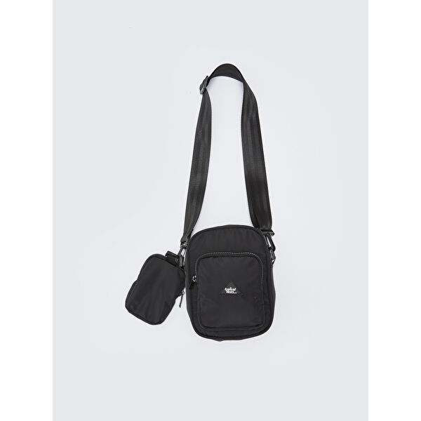 Etiket Baskılı Erkek Çapraz Çanta Ve Cüzdan