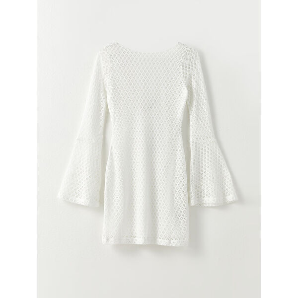 Bisiklet Yaka Kendinden Desenli Uzun Kollu Dantelli Kadın Elbise Bisiklet Yaka Kendinden Desenli Uzun Kollu Dantelli Kadın Elbise