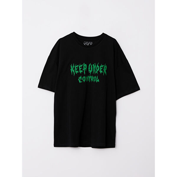 XSIDE Oversize Bisiklet Yaka Kısa Kollu Baskılı Penye Erkek Tişört