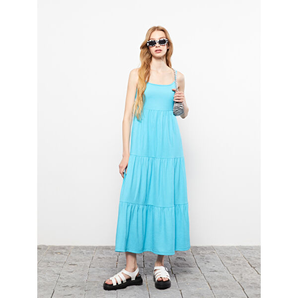 U Yaka Düz Askılı Kadın Elbise